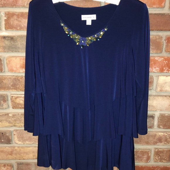 Susan Graver | Tops | Susan Graver Navy Blue Layered Sequined Top ...